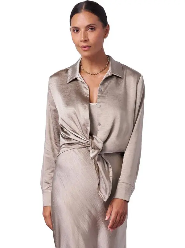 FRANNE GOLDE Textured Satin Shirt - Sand