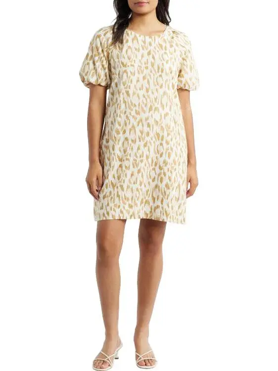 Tommy Bahama Cheetah Cove Puff Sleeve Linen Blend Shift Dress - Coconut