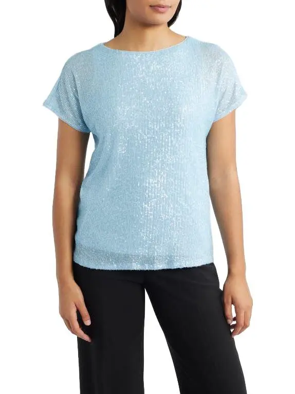 Anne Klein Sequin Dolman Sleeve Top - Opal Blue