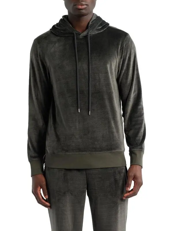 Daniel Buchler Angled Stripe Velour Pajama Hoodie - Charcoal