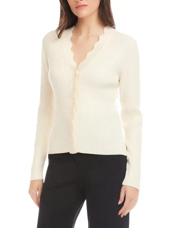 Fifteen Twenty Scallop Edge Rib Cardigan - Cream