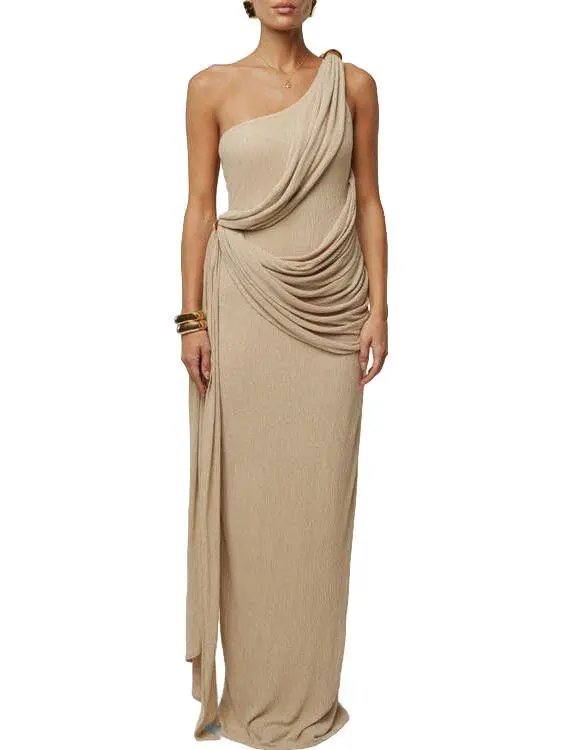 JLUXLABEL Drape One-shoulder Gown - Beige