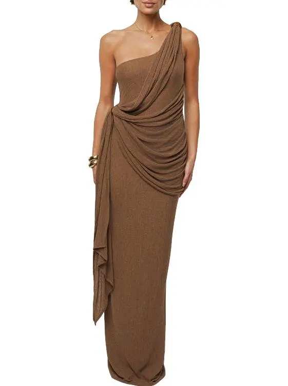 JLUXLABEL Drape One-shoulder Gown - Brown