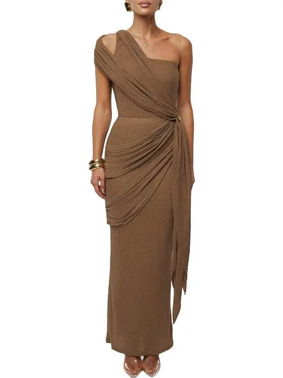 JLUXLABEL Lovina Drape One-shoulder Bodysuit - Brown