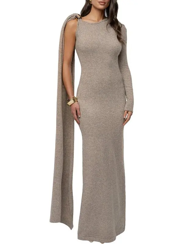JLUXLABEL Aniza Drape Long Sleeve Maxi Dress - Beige