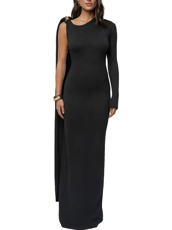 JLUXLABEL Aniza Drape Long Sleeve Maxi Dress - Black