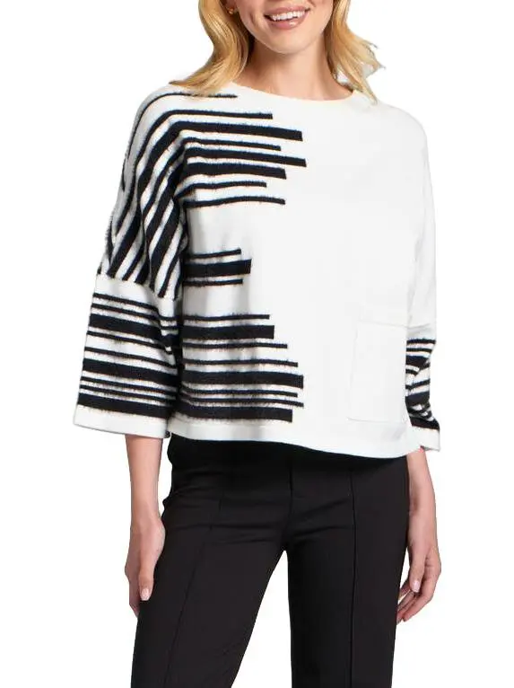 APNY Fuzzy Stripe Relaxed Fit Sweater - Off White/black