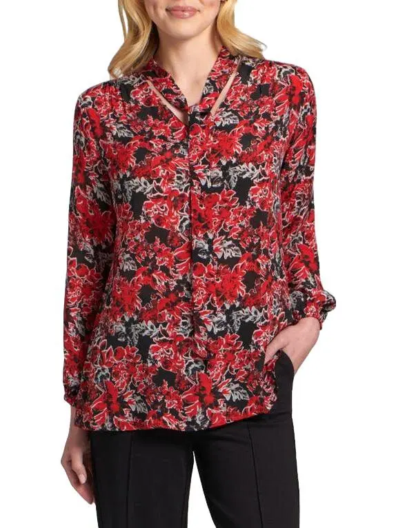APNY Printed Tie-neck Top - Red