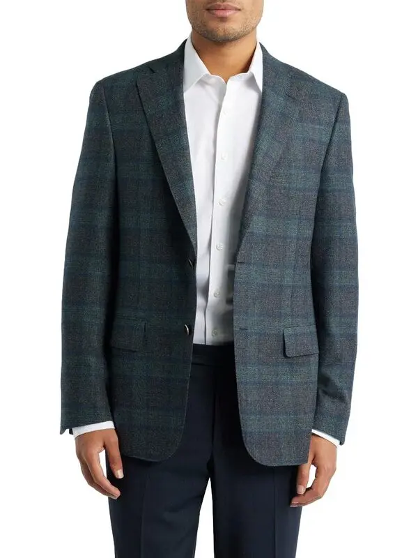 HERITAGE GOLD Shadow Check Slub Super 110s Wool Mouliné Sport Coat - Teal