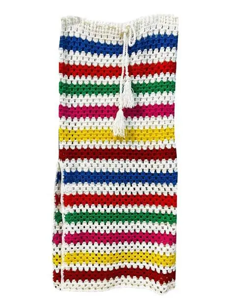 NESSI BYRD Hand-made Knitted Striped Crochet Cover-up Skirt - Multicolor
