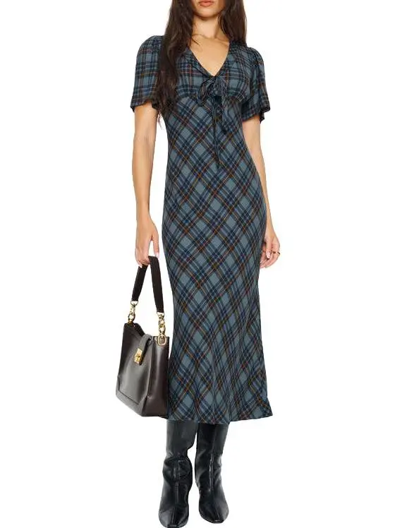 REFORMATION Plaid Crepe Midi Dress - Slate Plaid