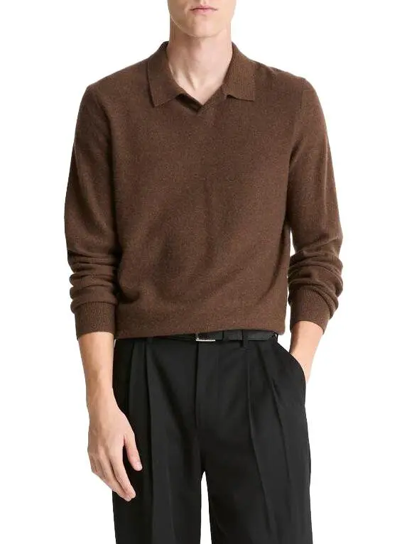 Vince Boiled Cashmere Johnny Collar Sweater - Mission/dark Heather Bearpaw