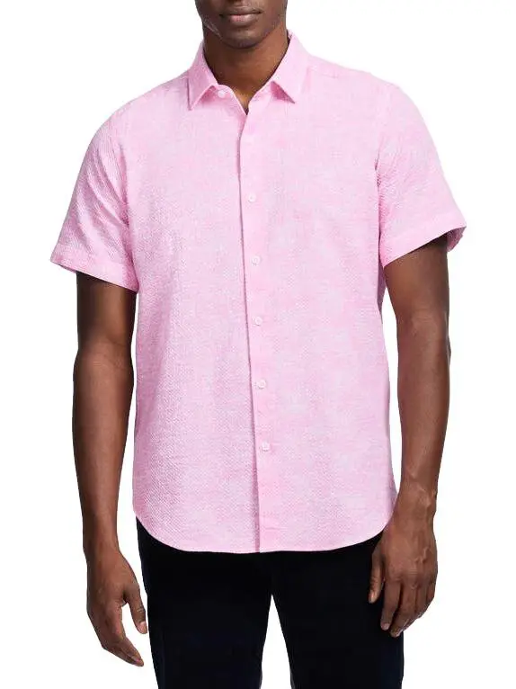 Robert Graham Reid Geo Textured Short Sleeve Cotton Button-up Shirt - Light Pink