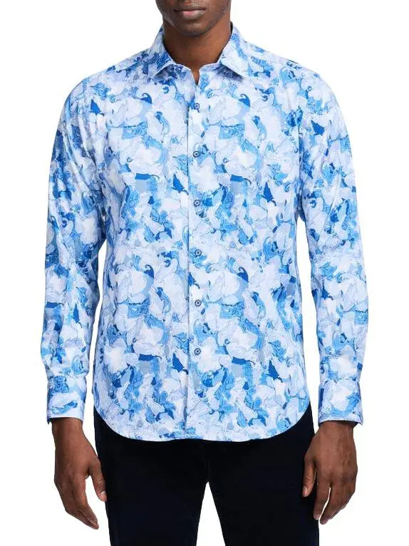 Robert Graham Baskerville Koi Print Stretch Cotton Button-up Shirt - Blue