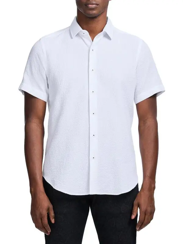 Robert Graham Reid Geo Textured Short Sleeve Cotton Button-up Shirt - White