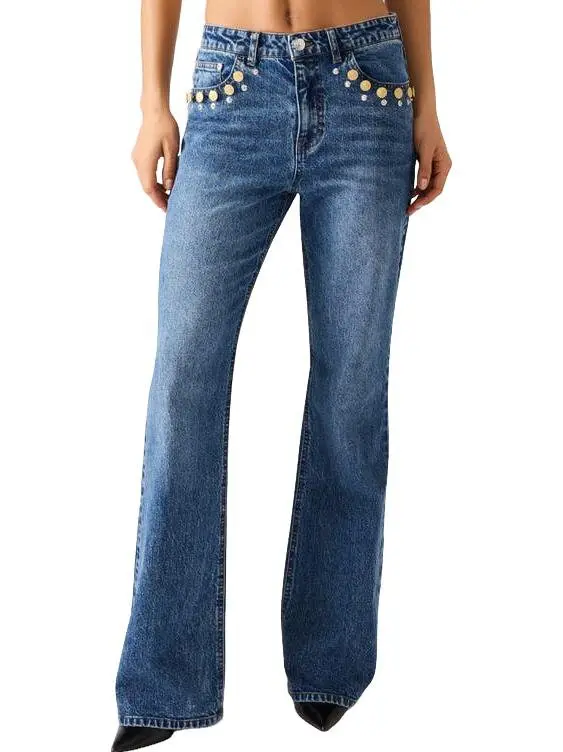 Steve Madden Irys Rivet Flare Jeans - Dark Navy