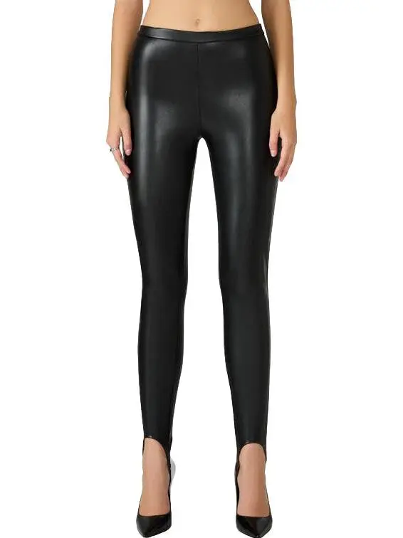 Steve Madden Faux Leather Stirrup Leggings - Black