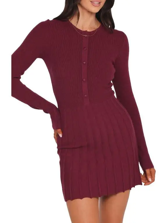 PETAL & PUP Darlina Long Sleeve Mini Dress - Burgundy
