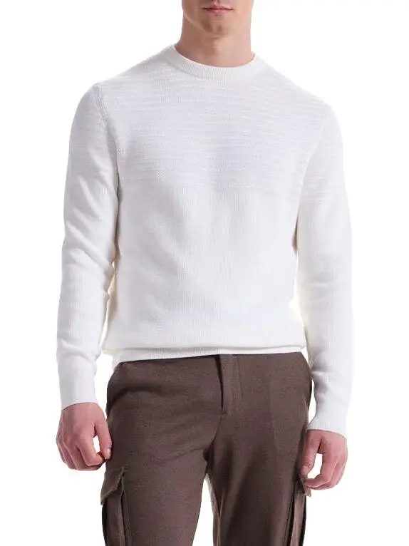 Bugatchi Mixed Stitch Cotton Crewneck Sweater - Chalk