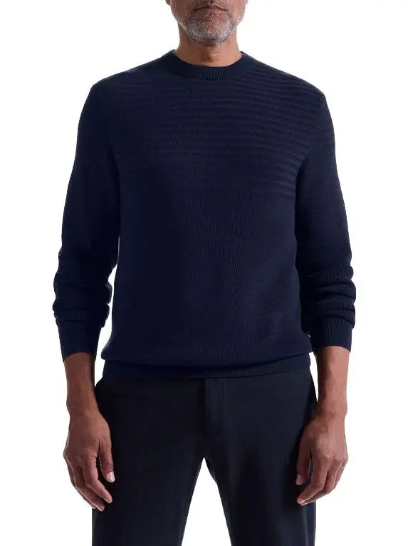 Bugatchi Mixed Stitch Cotton Crewneck Sweater - Navy