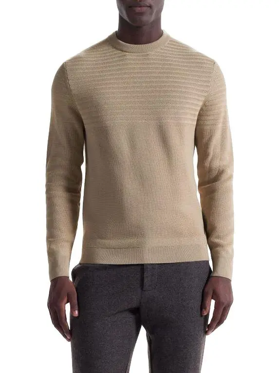 Bugatchi Mixed Stitch Cotton Crewneck Sweater - Sand