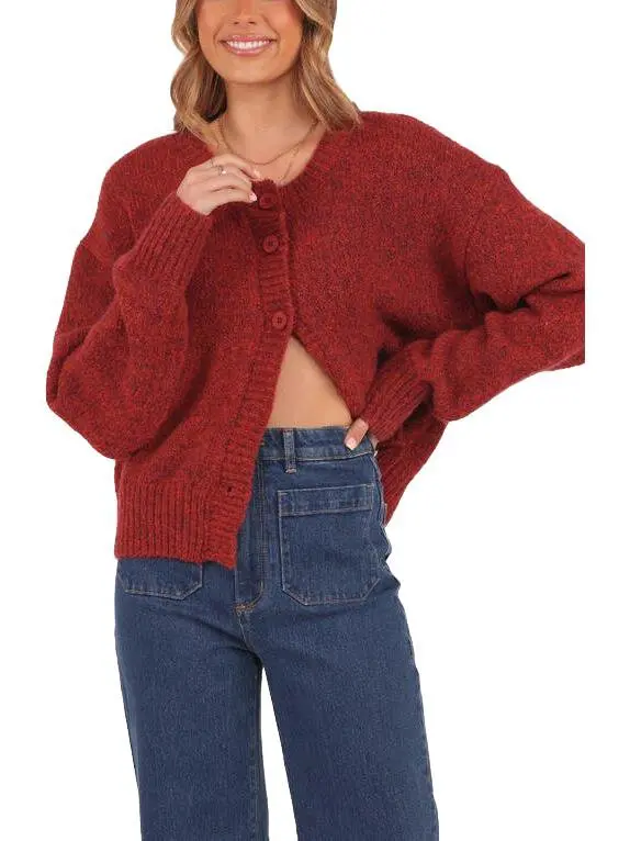 PETAL & PUP Fuzzy Knit Cardigan - Dark Red