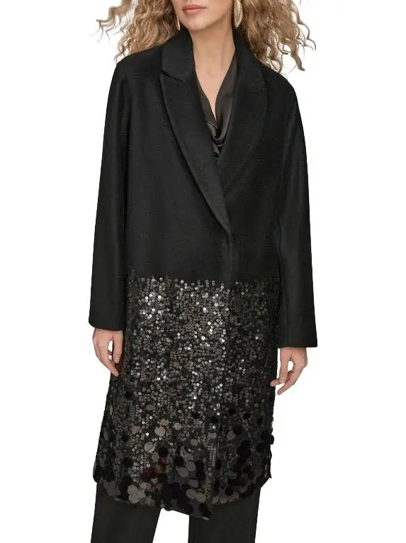Donna Karan New York Sequin-embellished Wool-blend Longline Coat - Black