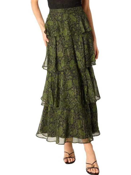 Cami Nyc Gaia Metallic Paisley Tiered Maxi Skirt - Forest Paisly