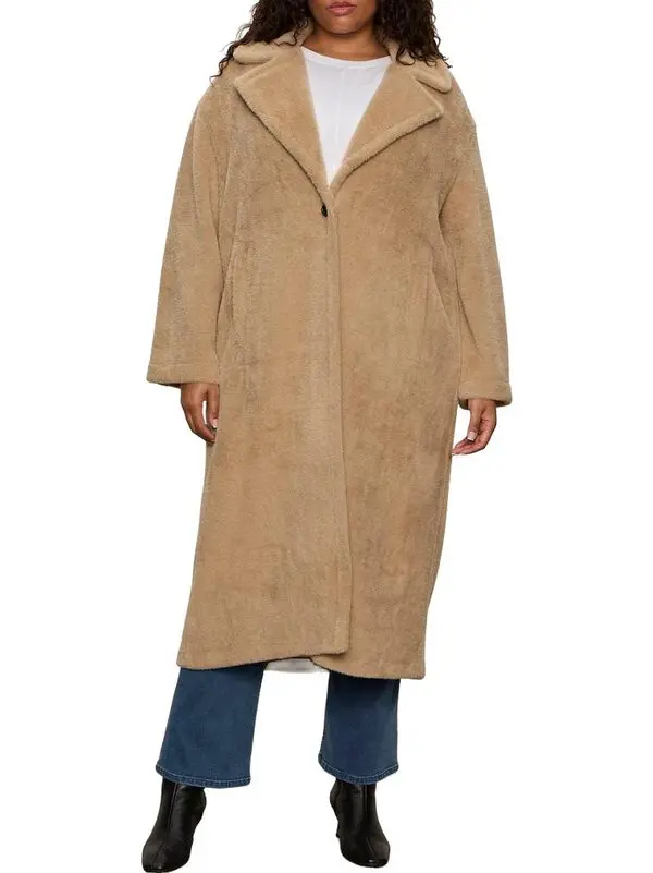 Sanctuary Faux Fur Coat - Warm Camel Beige
