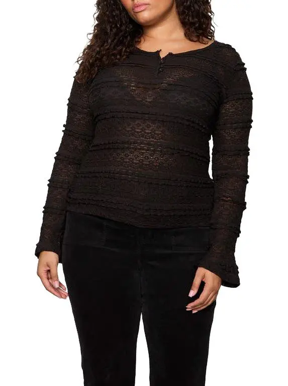 Sanctuary Lace Long Sleeve Shirt - Black