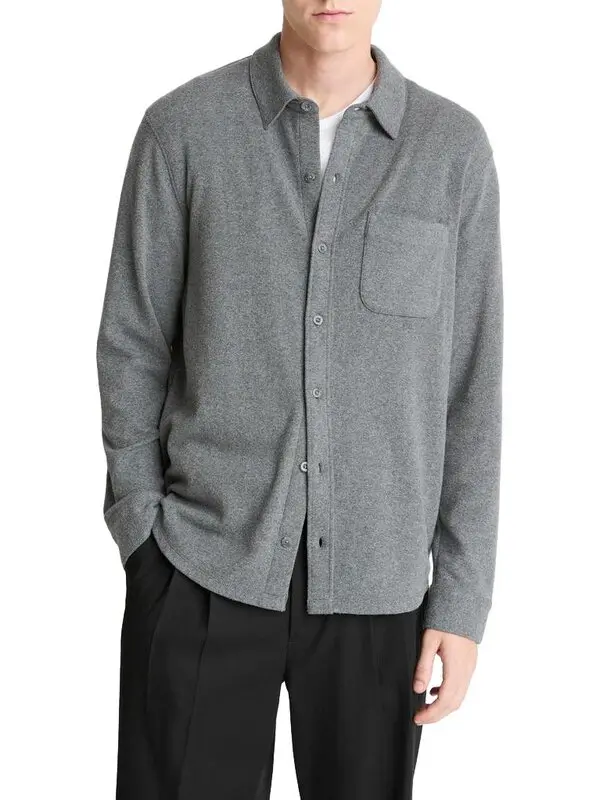 Vince Knit Button-up Shirt Jacket - Medium Heather Grey