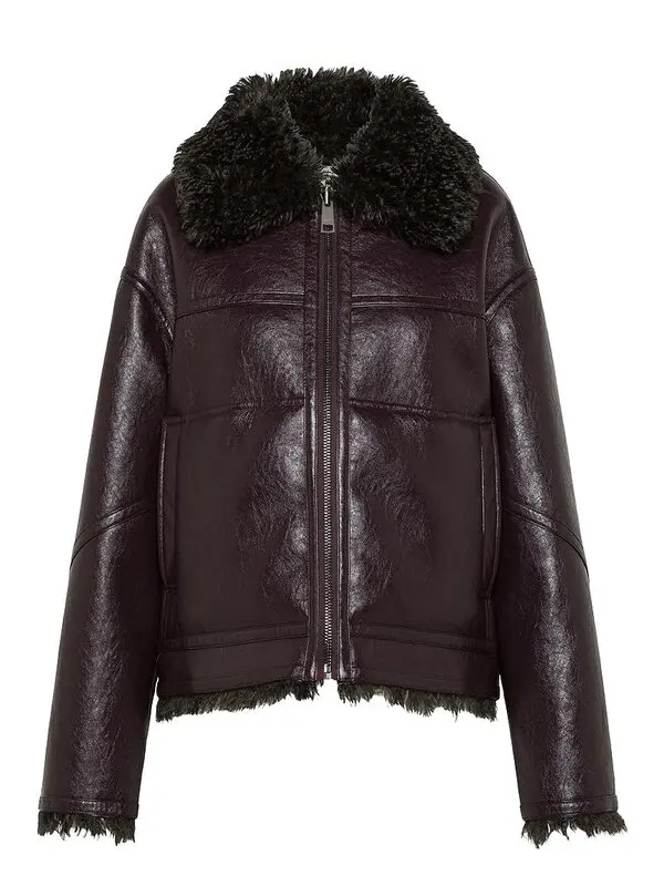 OOF WEAR Faux Shearling & Faux Leather Reversible Jacket - Red Brown/dark Brown