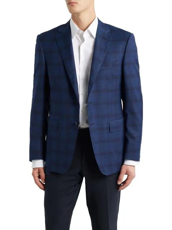 Canali Siena Regular Fit Ombré Check Super 130s Wool Sport Coat - Navy