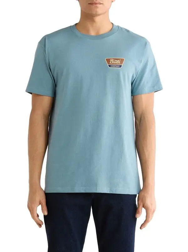 Brixton Linwood Cotton Logo Graphic T-shirt - Ocean Breeze/brown/dark Navy