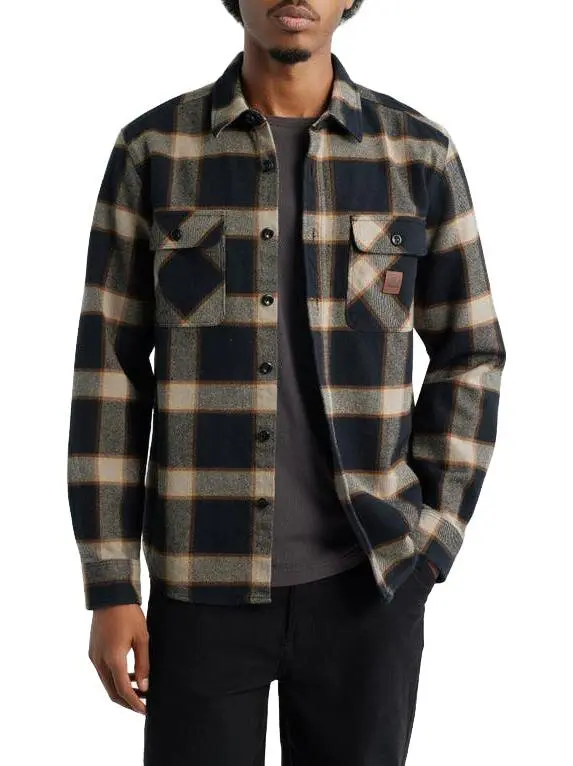 Brixton Bowery Standard Fit Plaid Heavyweight Cotton Flannel Button-up Shirt - Black/cream