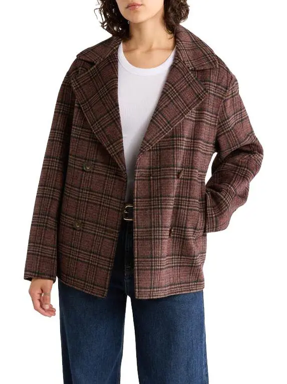 Marine Layer Colette Plaid Peacoat - Warm Plaid