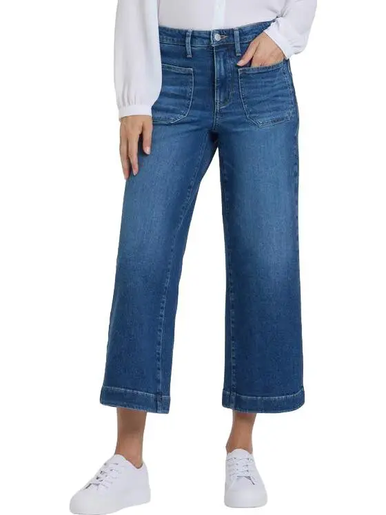 NYDJ Teresa Patch Pocket High Waist Ankle Wide Leg Jeans - Opera Blue