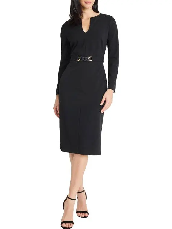 Maggy London Belted Long Sleeve Sheath Dress - Black