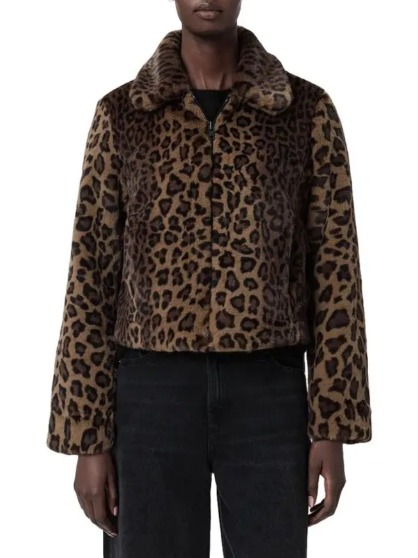 ALLSAINTS Saye Faux Fur Jacket - Leopard Brown