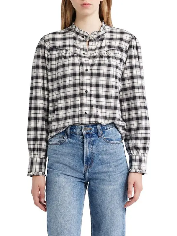 Rails Alanna Ruffle Plaid Shirt - Ivory Smoke Onyx