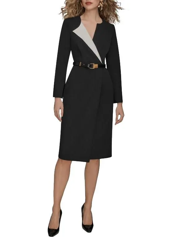 Donna Karan New York Asymmetric Collar Long Sleeve Dress - Black Cream