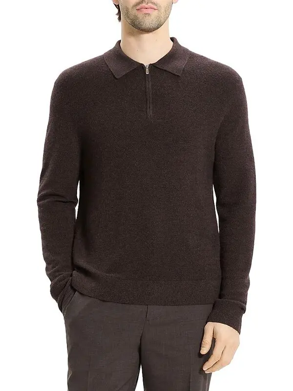Theory Cashmere Long Sleeve Polo Shirt - Brownmood Melange