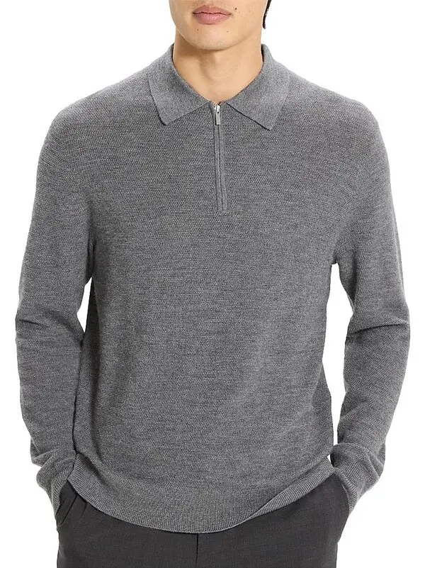 Theory Cashmere Long Sleeve Polo Shirt - Dark Gray Melange