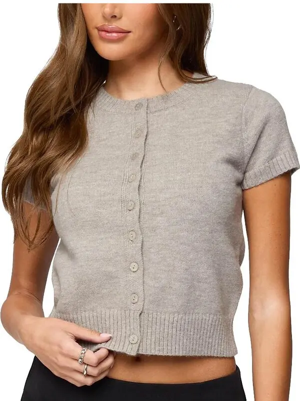 EDIKTED Coreen Button Up Knit Cardigan - Gray-melange