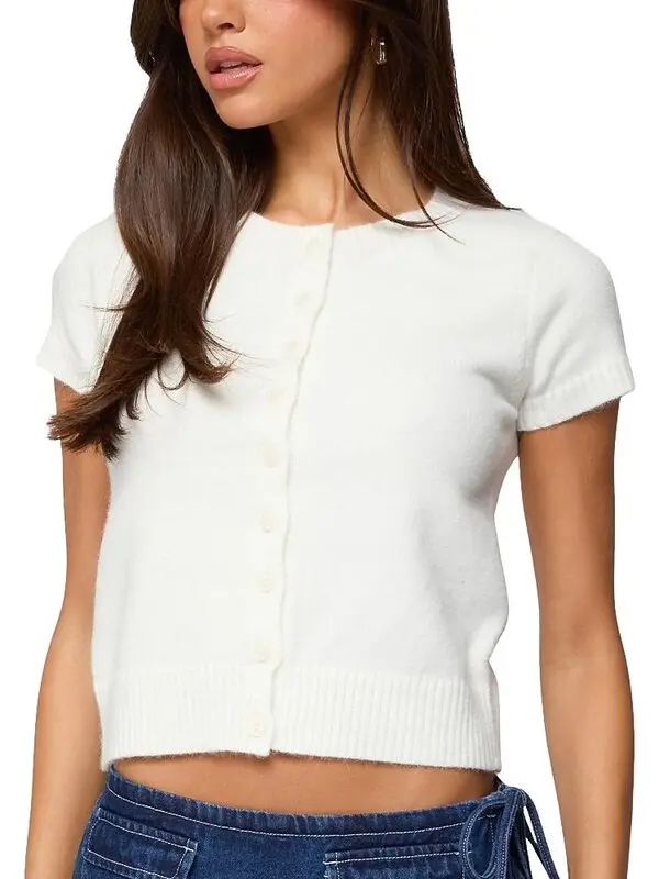 EDIKTED Coreen Button Up Knit Cardigan - White
