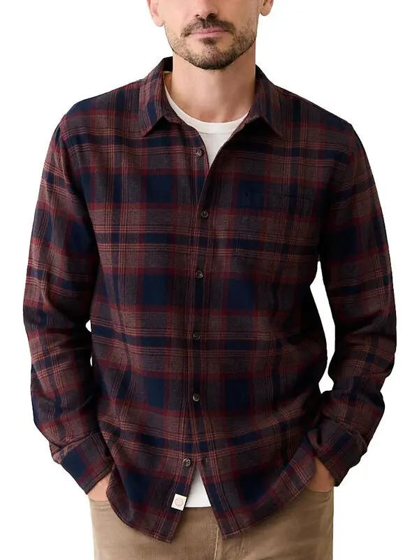 Marine Layer Pacifica Long Sleeve Stretch Shirt - Navy/burgundy Plaid