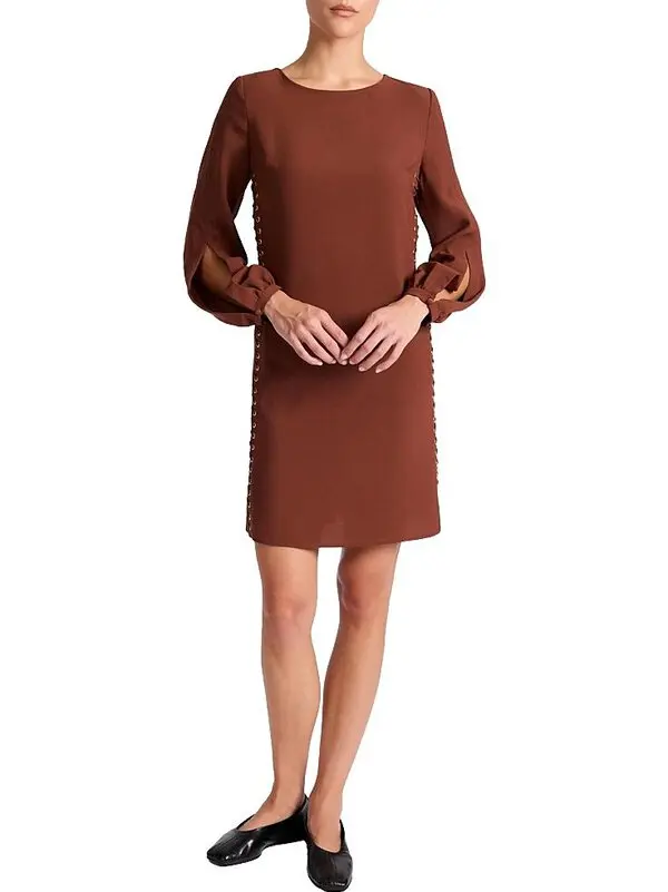 Santorelli Pauli Shift Dress With Grommet Detail - Dark Chestnut