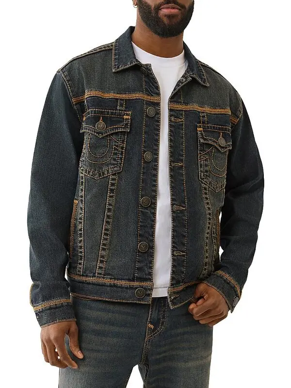 True Religion Super Flatlock Trucker Denim Jacket - Greenland