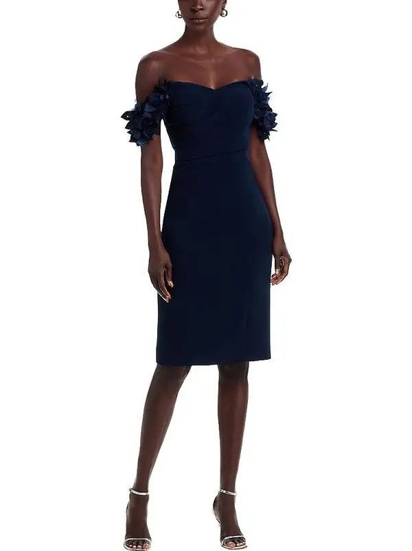 Rickie Freeman For Teri Jon Organza Off-the-shoulder Dress - Navy