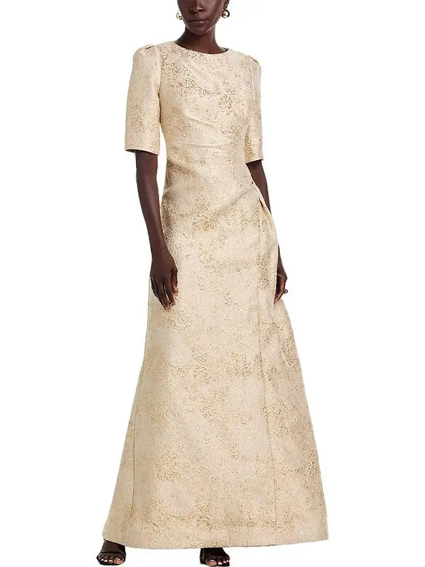 Rickie Freeman For Teri Jon Metallic Jacquard Short Sleeve Gown - Gold